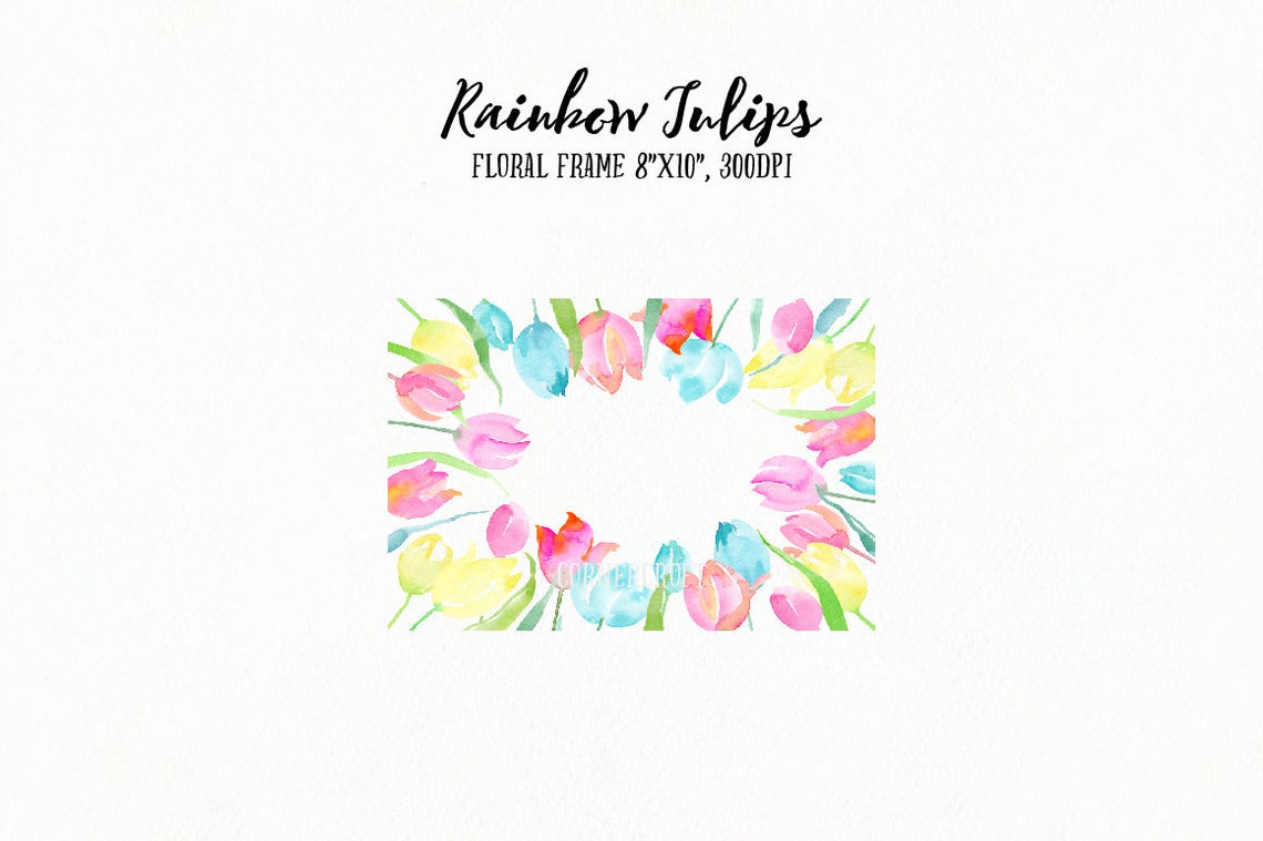 Tulip Clip Art Rainbow Tulips Watercolor Pastel Color Tulips | Etsy