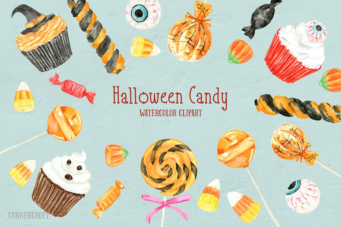 Halloween Candy Watercolor Clipart halloween sweets | Etsy