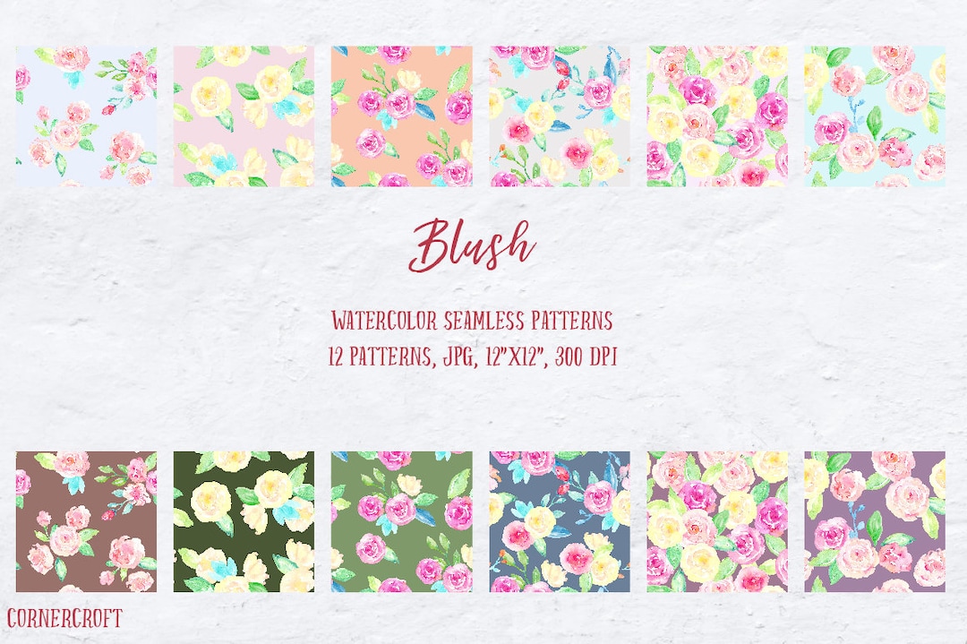 Watercolor Digital Paper Blush, Pink, Peach and Purple Floral ...