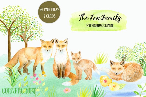 Watercolor Clipart Fox Family Printable Instant Download Wild - Etsy UK
