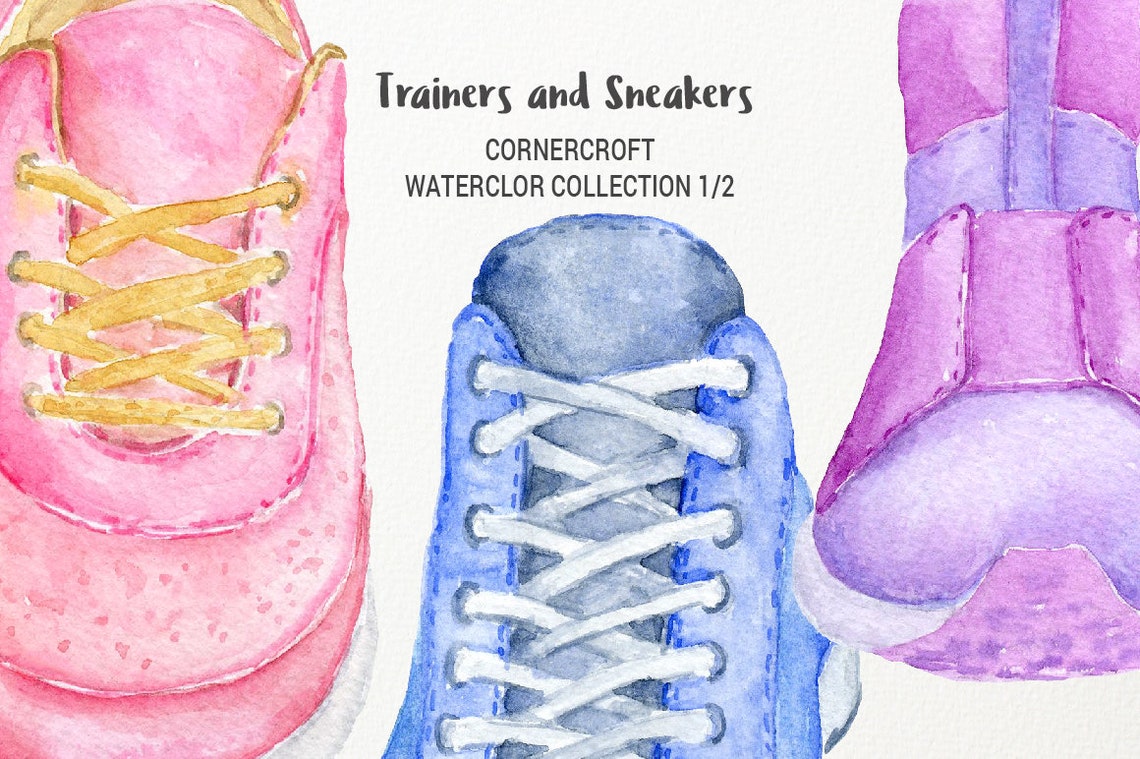 Watercolor Trainers and Sneakers Clipart – Colorful Shoes (digital ...