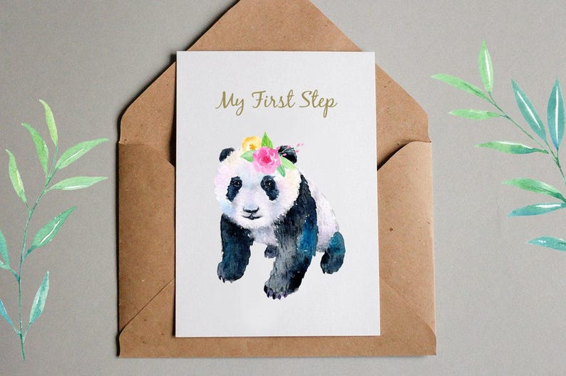 Watercolor Panda Baby Greeting Cards Graphics for Instant Download - Etsy