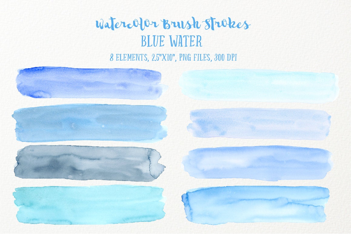 Watercolor Brush Strokes Blue Water Large Blue Watercolor | Etsy