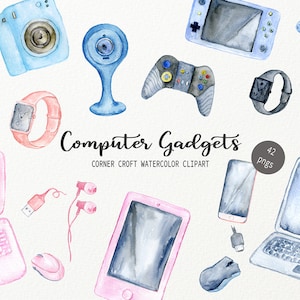 Computer Gadgets Watercolor Clipart for Instant Download - Etsy