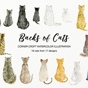 Watercolor Cat Clipart, Backs of Cats, Personalised Print Creator for ...