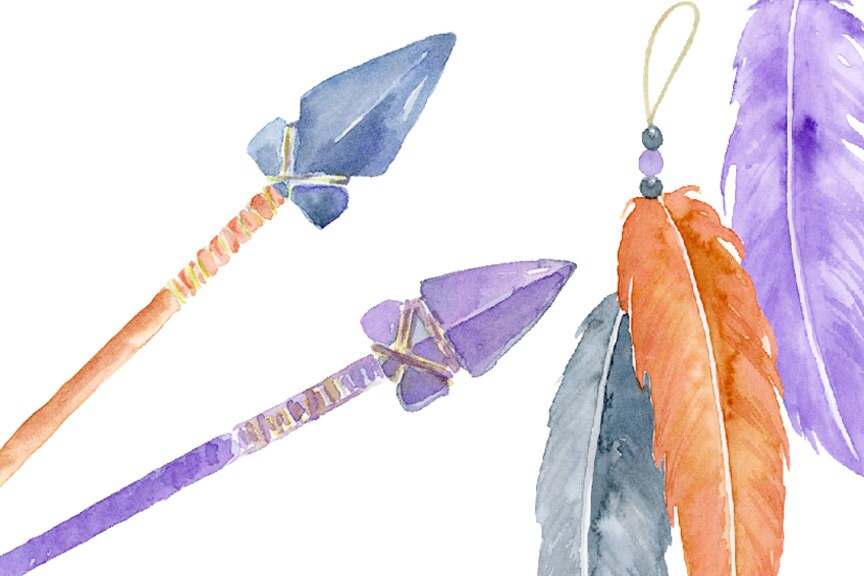 Watercolor Boho Native Indian Arrows and Feathers for Instant Download ...
