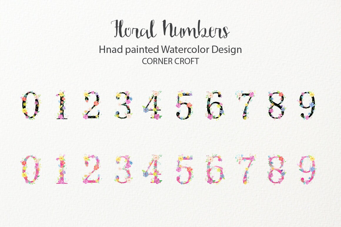 Watercolor Floral Numbers for Instant Download | Etsy UK
