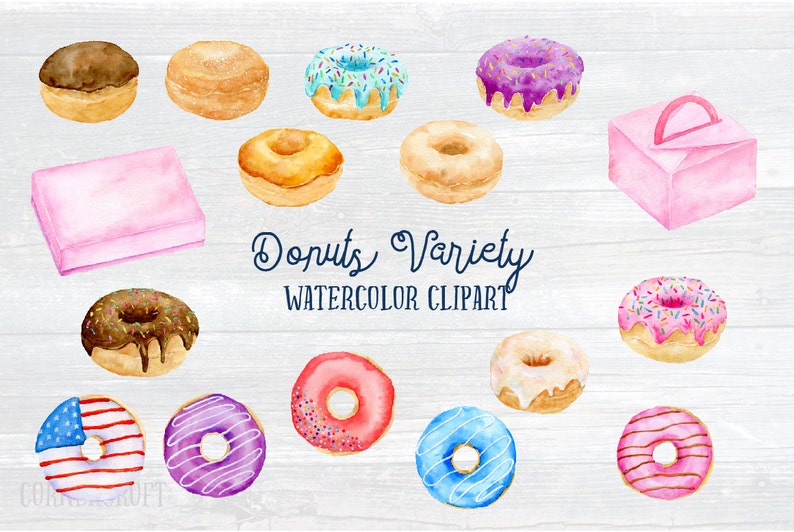Watercolor Donut Clipart – Pastel Donuts, Chocolate Donuts (21 Pngs ...