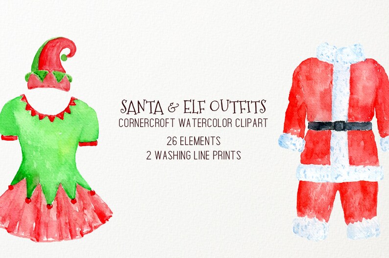 Christmas Clipart Santa Claus and Elf Outfit on Washing Line - Etsy