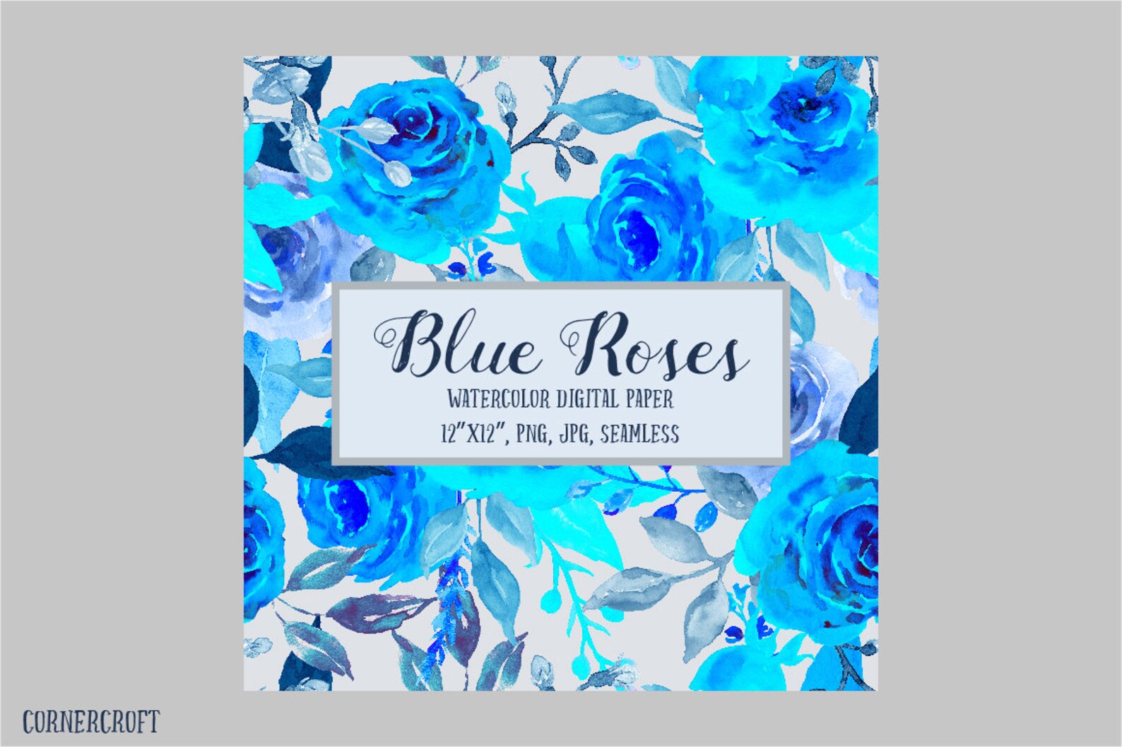 Watercolor Digital Paper Blue Rose for Instant Download Hand | Etsy