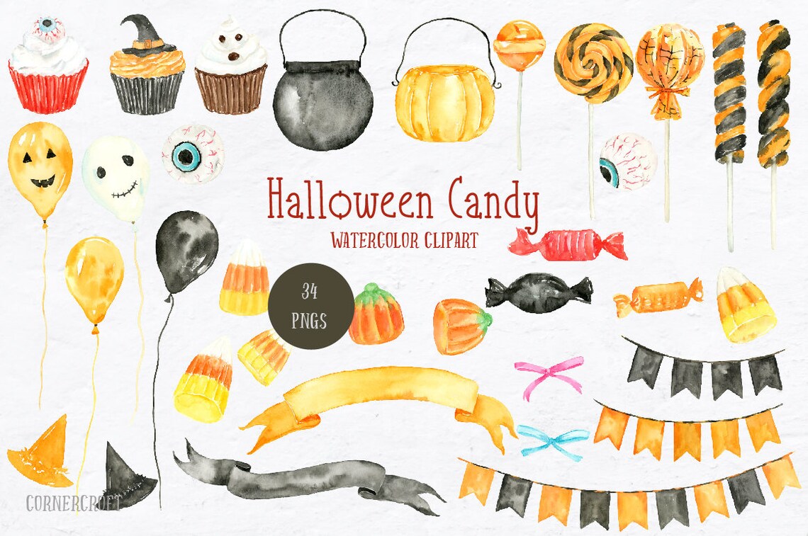 Halloween Candy Watercolor Clipart Halloween Sweets - Etsy UK