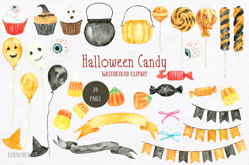 Halloween Candy Watercolor Clipart halloween sweets | Etsy