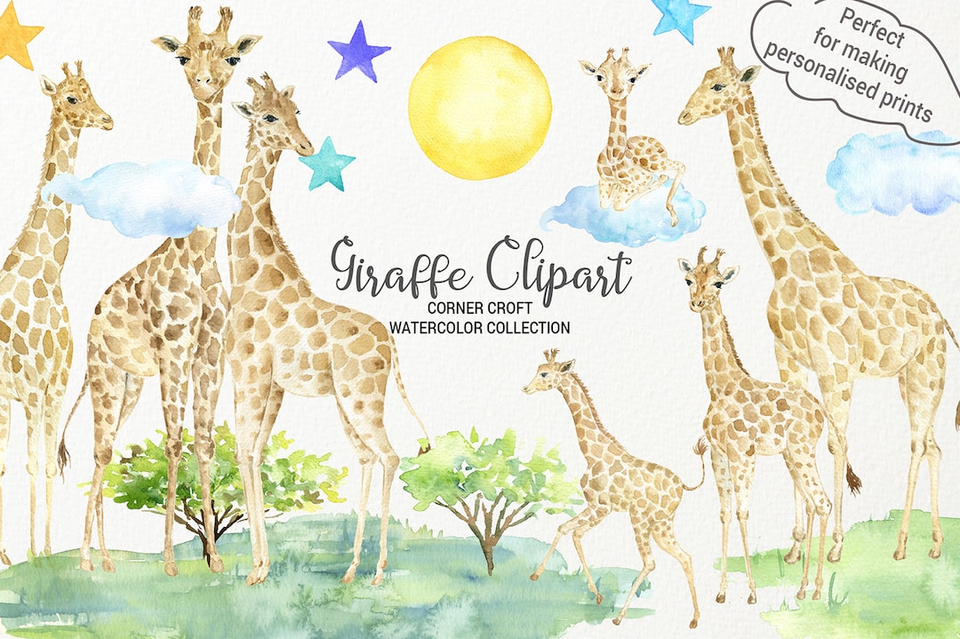 Watercolor Giraffe Clipart, Watercolor Giraffe Figurines, Giraffe ...