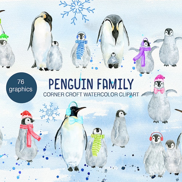 Christmas Penguin Family Clipart - Etsy