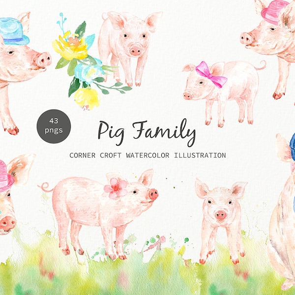 Pig Family Clip Art - Etsy