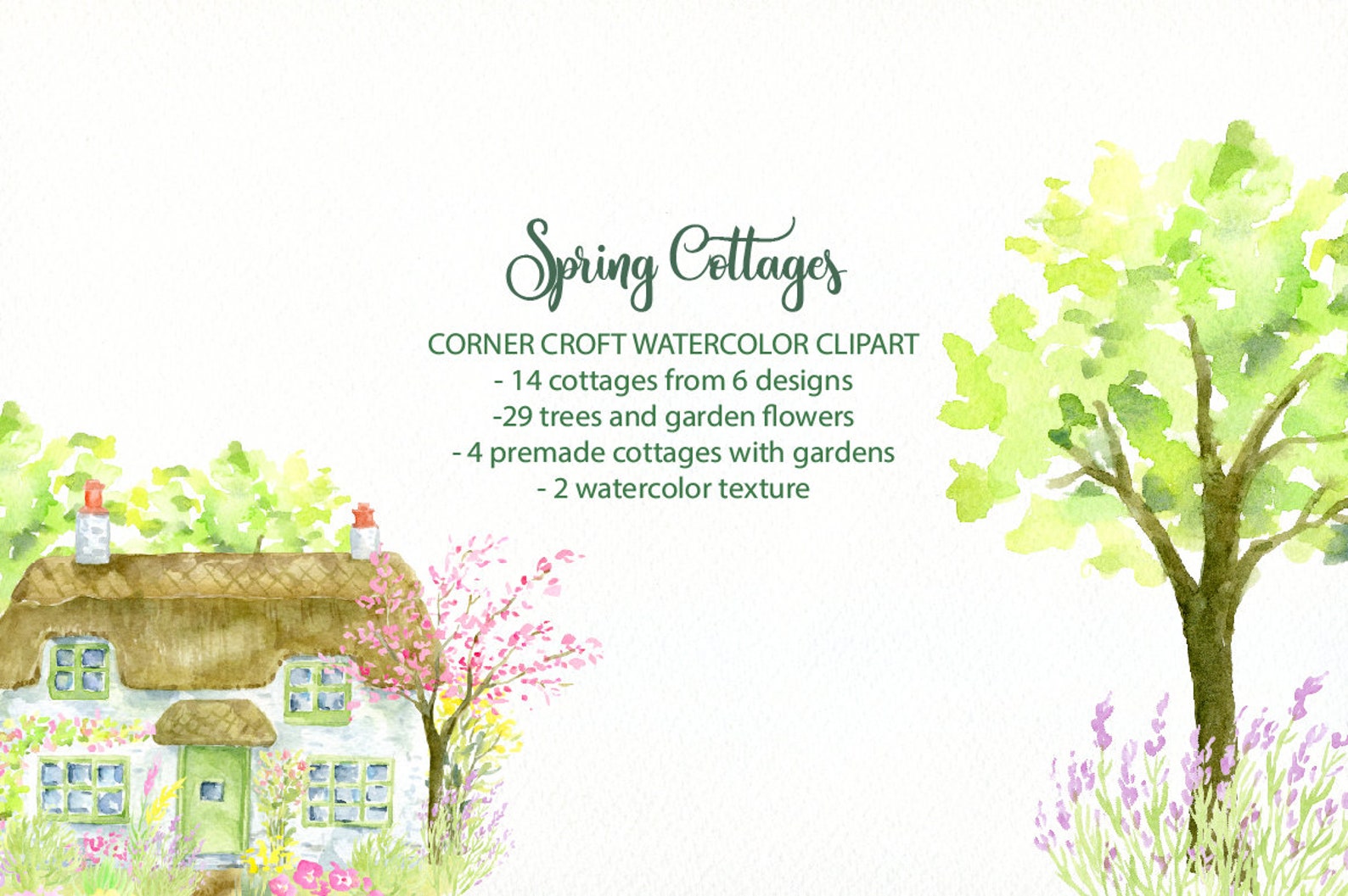 Watercolor Spring Cottage Traditional Cottages Watercolour - Etsy UK