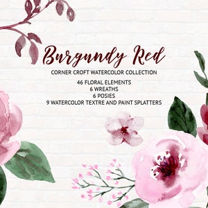 Watercolor Collection Burgundy Red for Instant Download - Etsy
