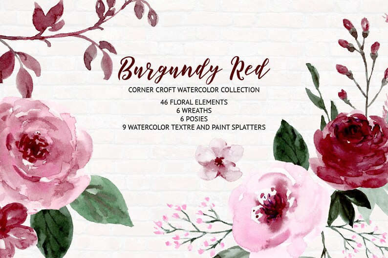 Watercolor Collection Burgundy Red for Instant Download - Etsy