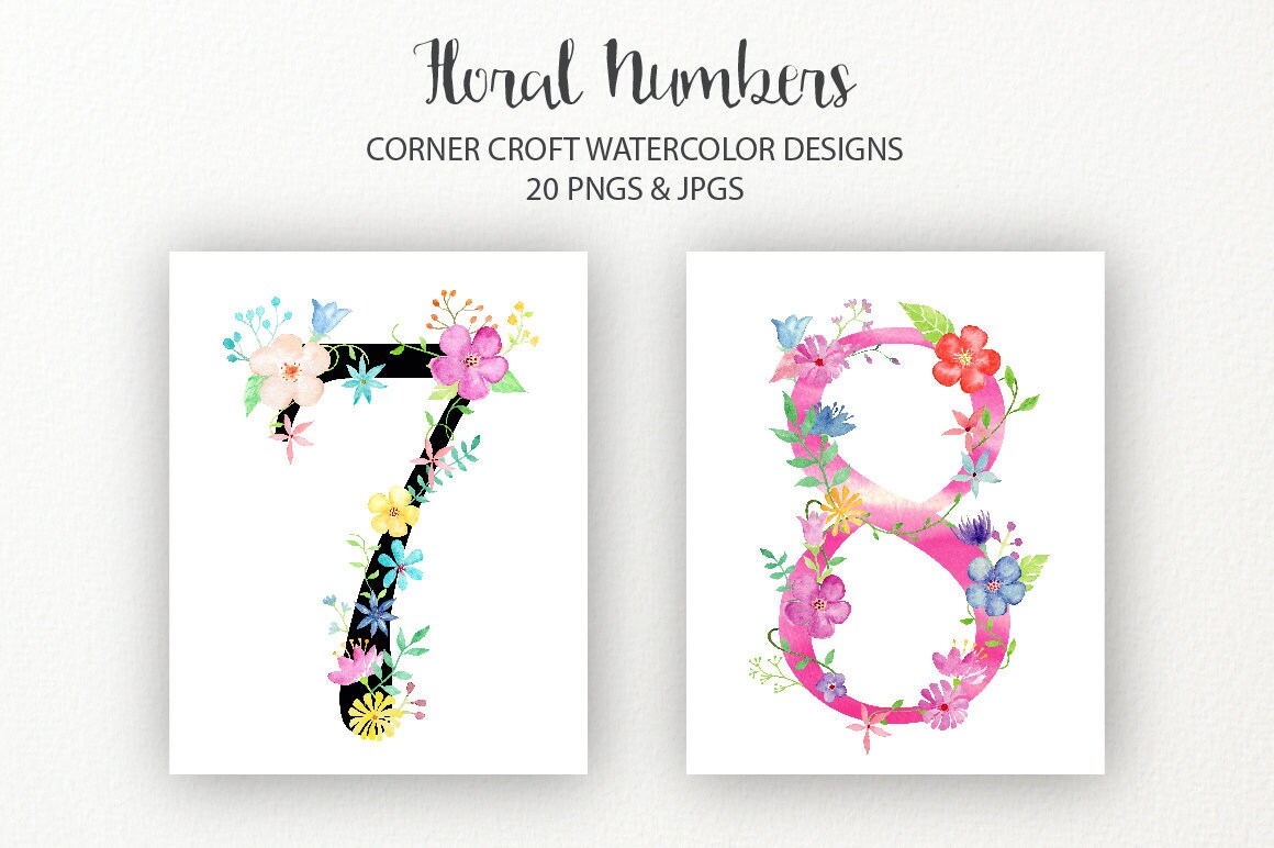 Watercolor Floral Numbers for Instant Download - Etsy UK