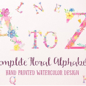 Watercolor Floral Alphabets Pink for Instant Download - Etsy UK