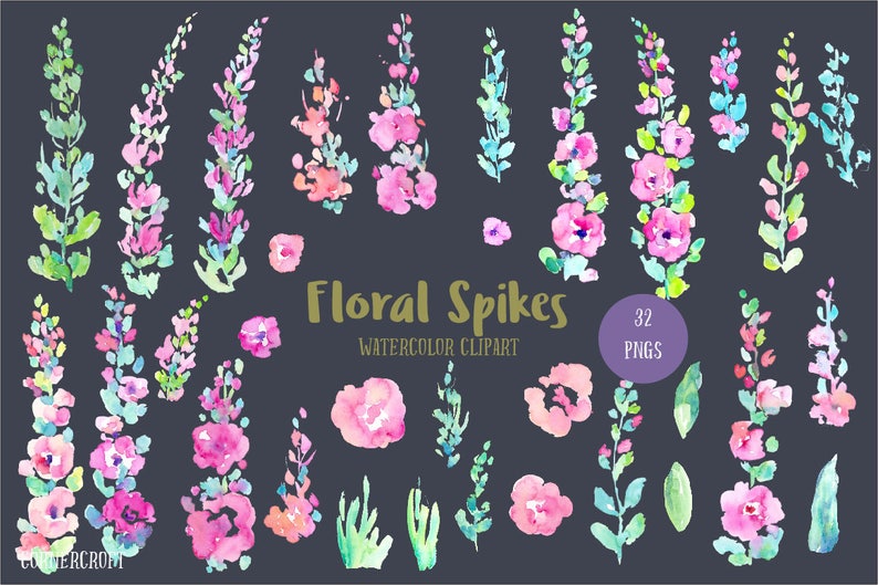 Floral Spikes Watercolor Design Kit Abstract Flower Spikes - Etsy UK