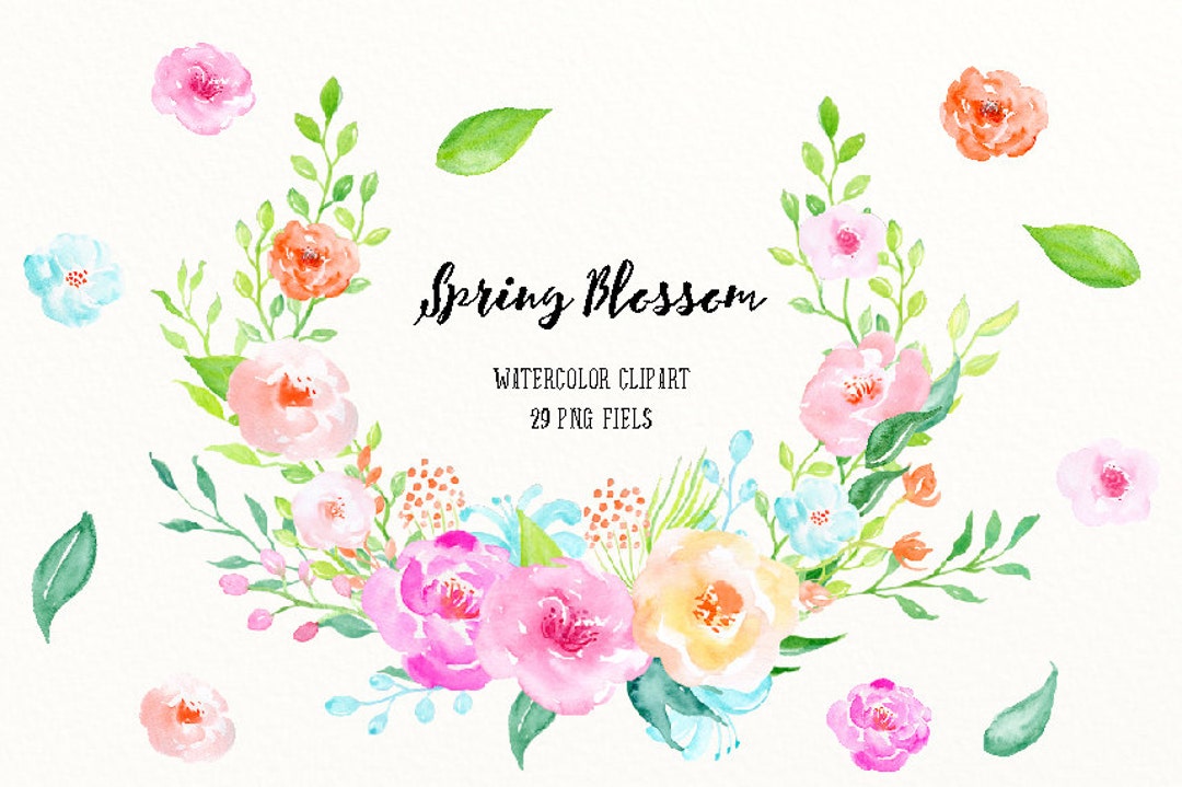Watercolor Clipart Spring Blossom - Spring Flowers and Decorative ...