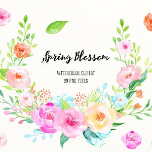 Watercolor Clipart Spring Blossom - Spring Flowers and Decorative ...