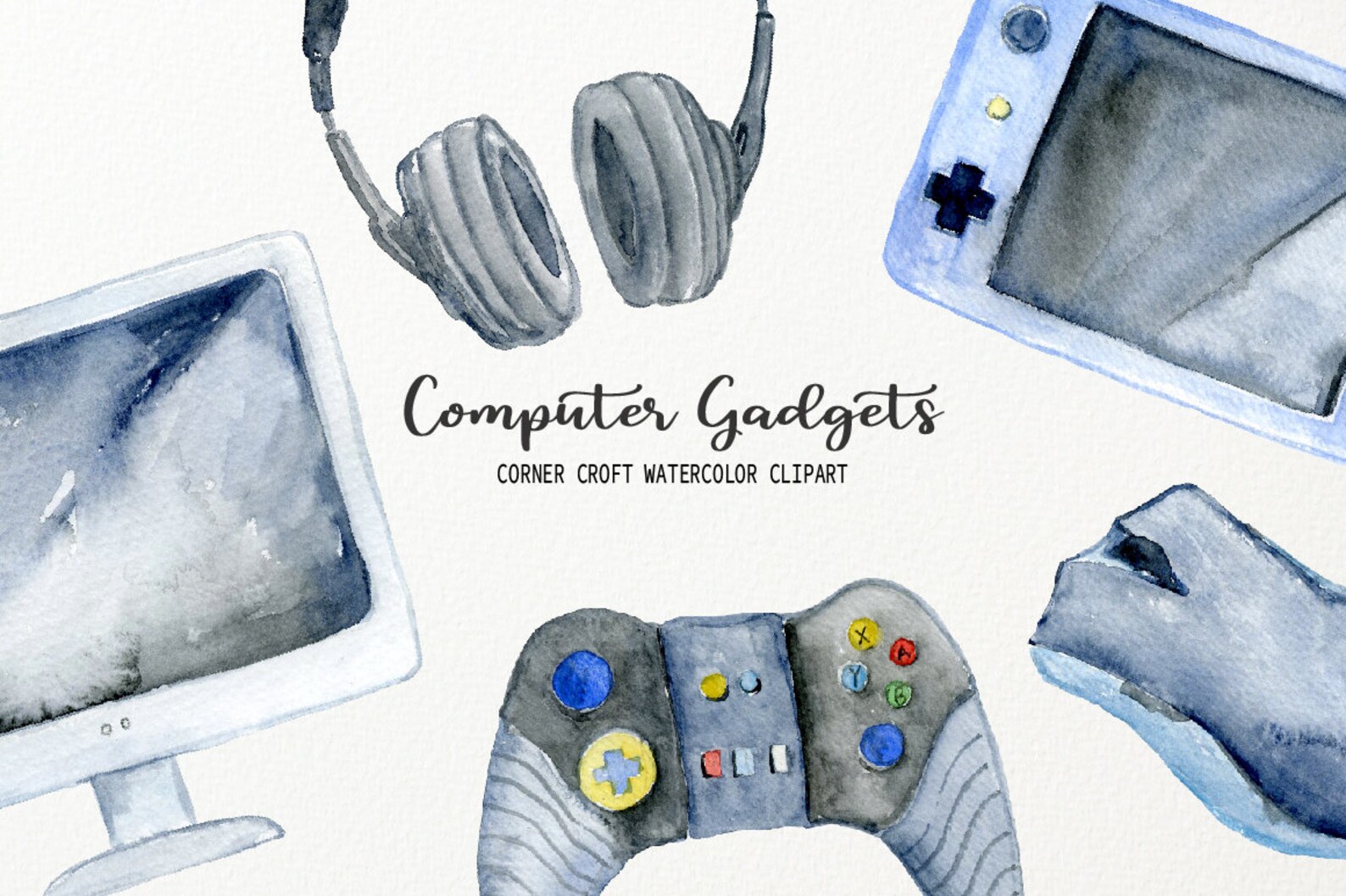 Computer Gadgets Watercolor Clipart for Instant Download - Etsy