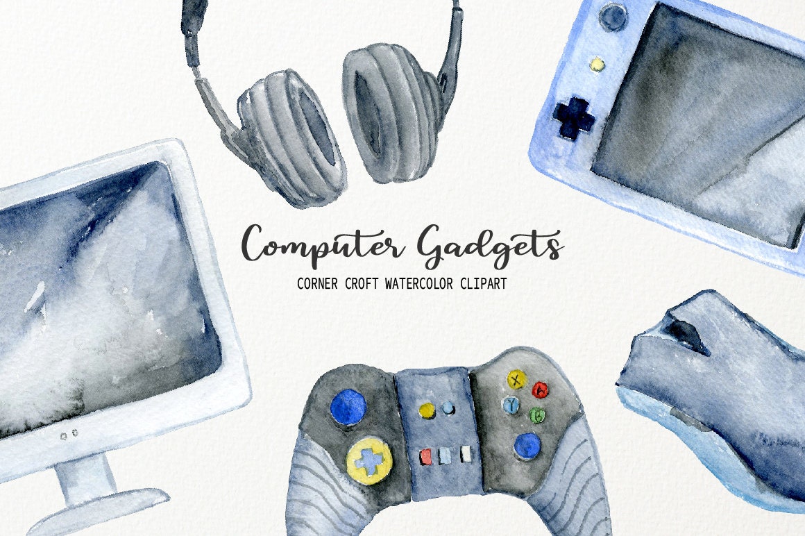 Computer Gadgets Watercolor Clipart for Instant Download - Etsy UK