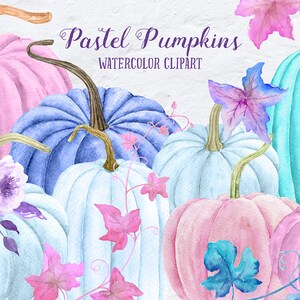 Pastel Pumpkins Watercolor Clipart for Instant Download, Pink, Blue ...