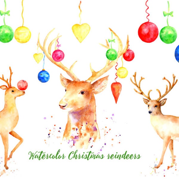 Reindeer Watercolor - Etsy