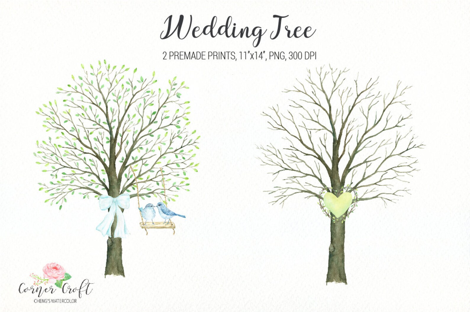 Wedding Tree Watercolor Clipart Large Guest Signing Tree - Etsy