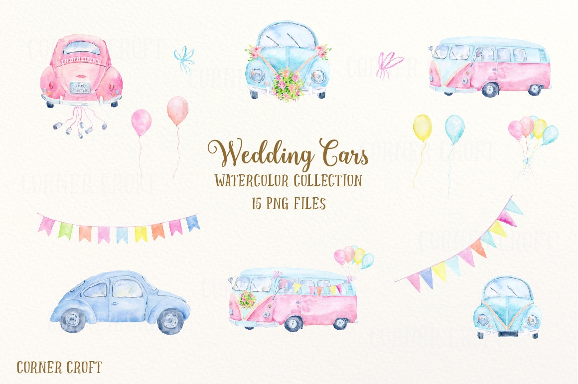 Wedding Car Clip Art Watercolor Wedding Cars Campervan and - Etsy UK