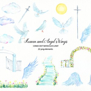 Heaven and Angel's Wings, Watercolor Clipart, Heaven, Clouds, Doves ...