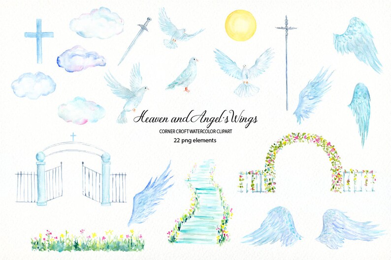 Watercolor Heaven Clipart, Angel Wings, Doves (digital Download) - Etsy