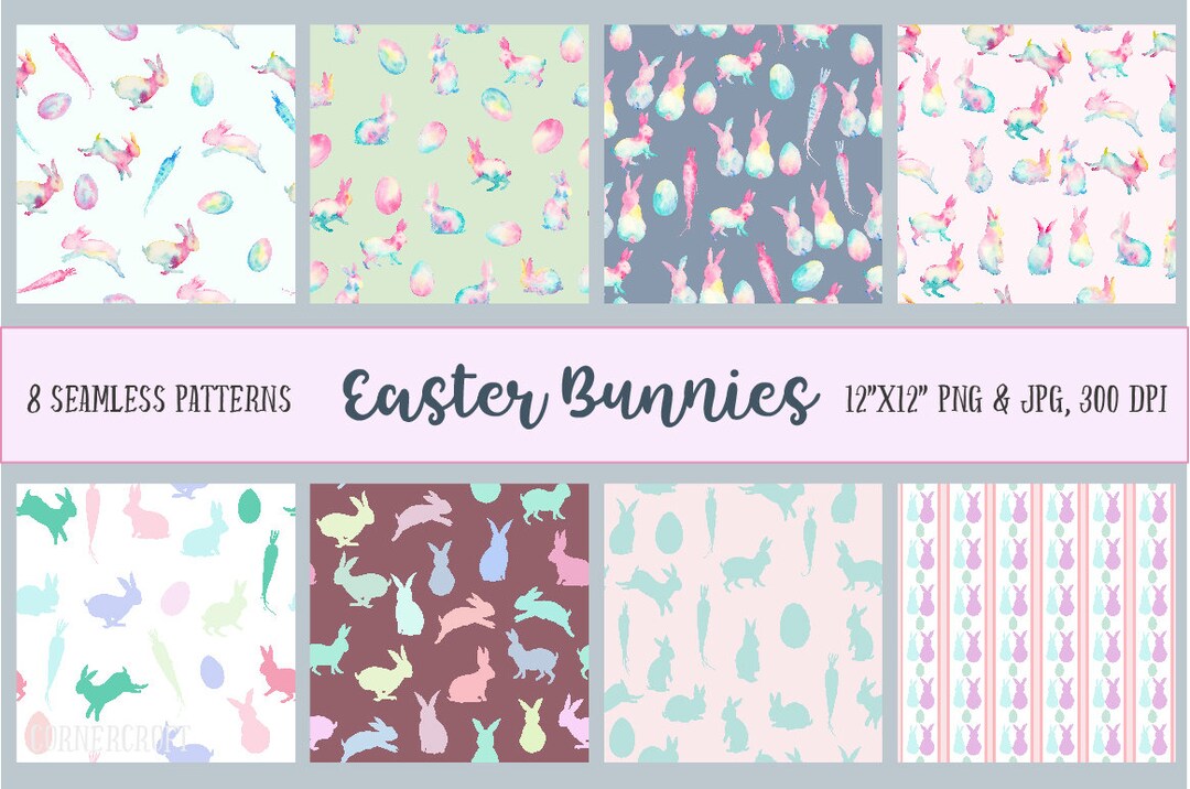 Watercolor Digital Paper Easter Bunnies, Rabbits, Abstract Rabbits in ...