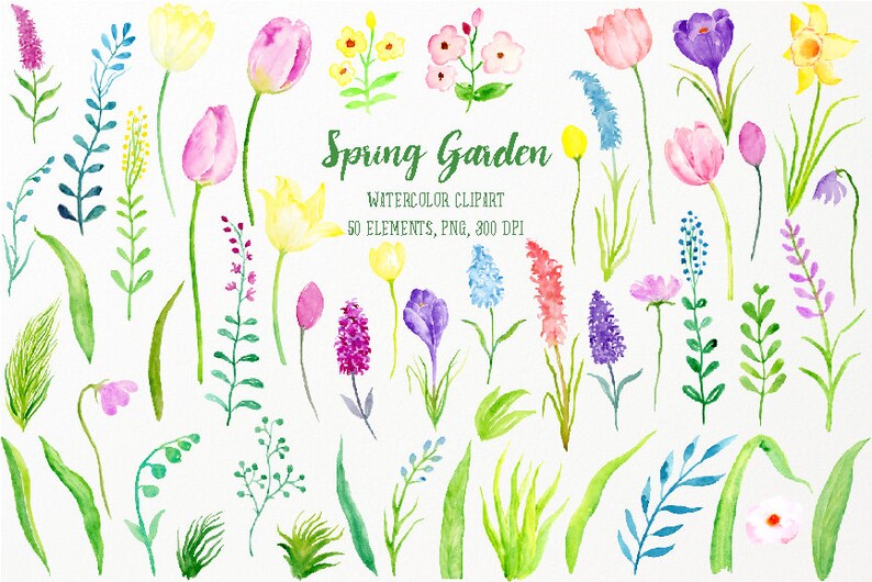 Spring Clip Art Watercolor Clipart Spring Garden Spring - Etsy UK