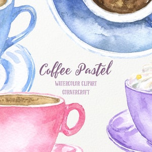 Coffee Pastel,waterolor Clipart, Cup of Coffee, Coffee Pot, Pink Coffee ...