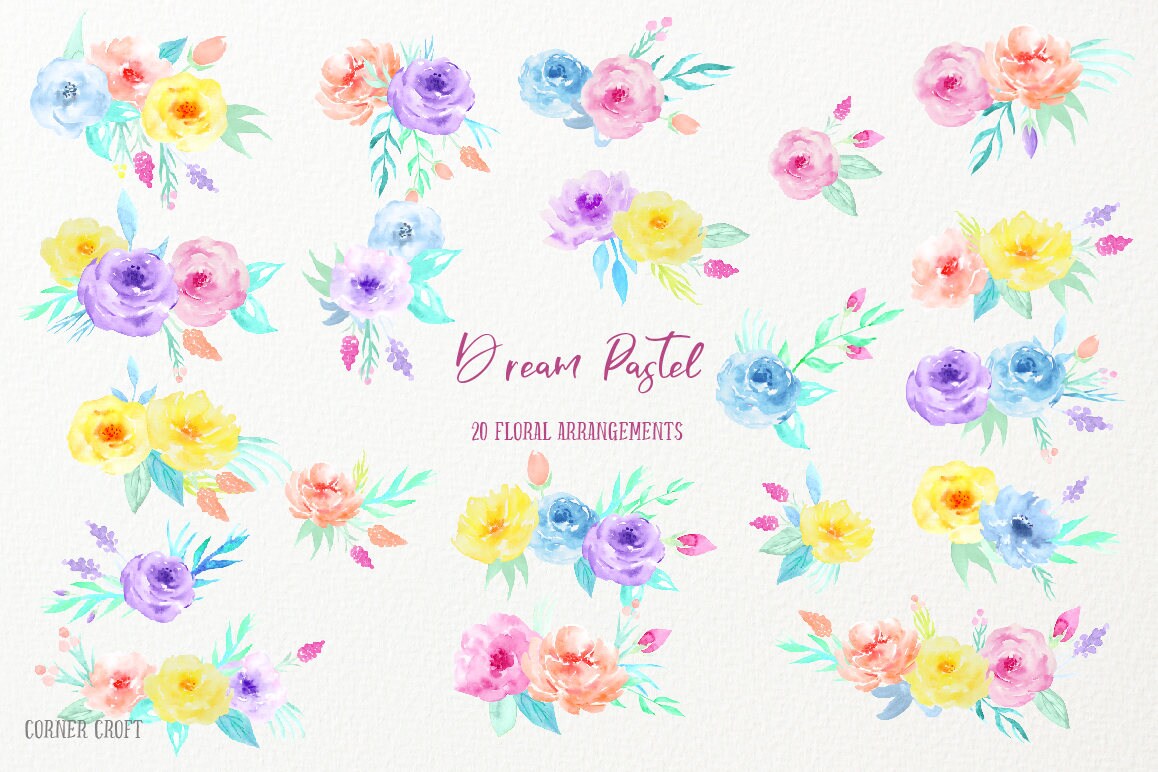 Watercolor Clipart Dream Pastel Collection pink purple | Etsy