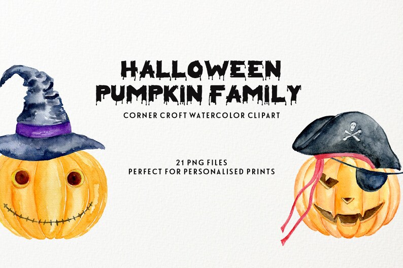 Halloween Pumpkin Family Clipart of Funny Carved Pumpkins for | Etsy UK