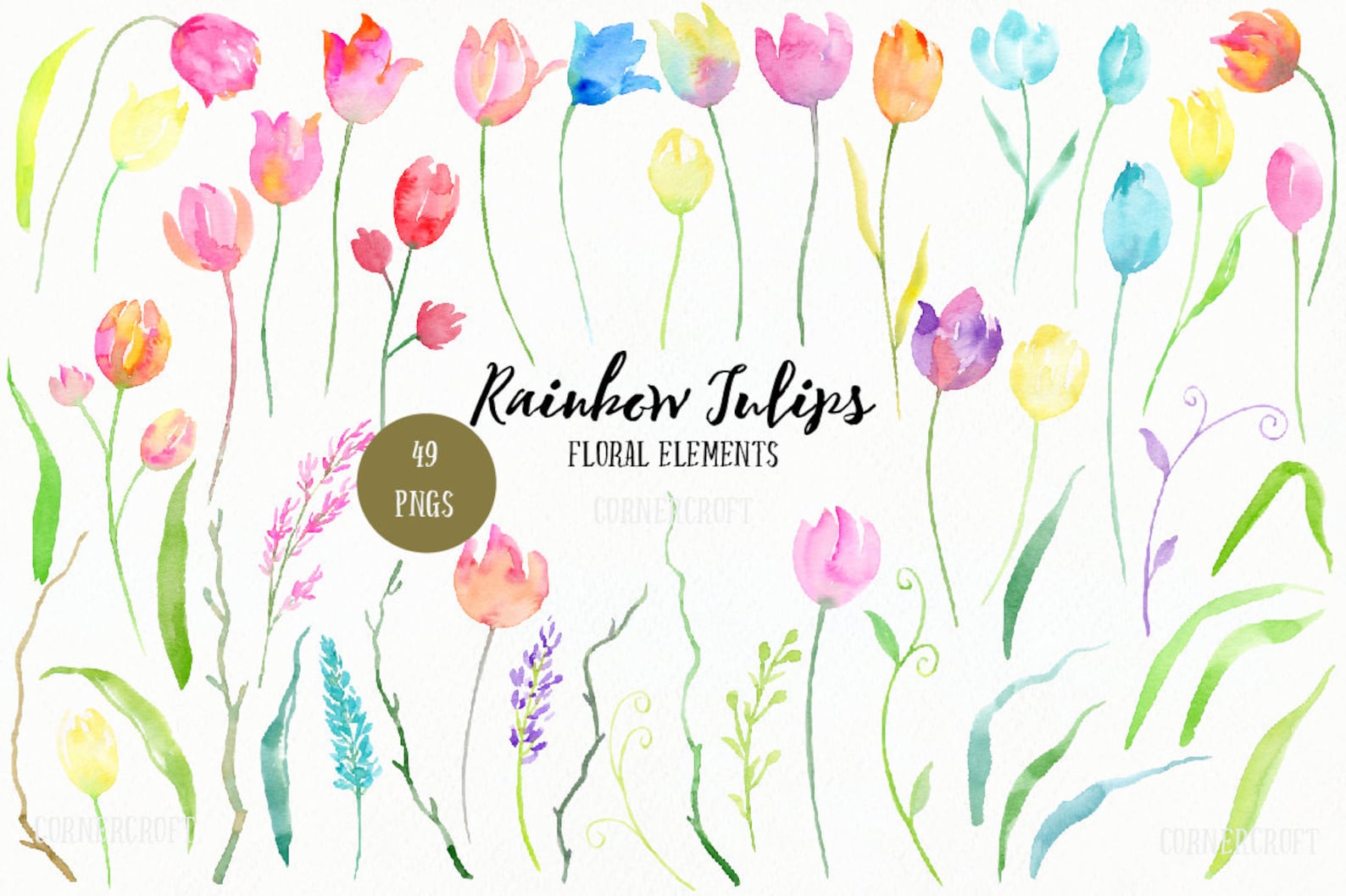 Tulip Clip Art Rainbow Tulips Watercolor Pastel Color Tulips | Etsy