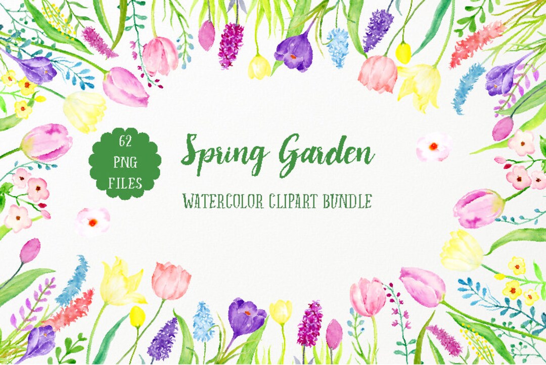 Spring Flower Clip Art, Watercolor Spring Garden Bundle, Spring Garden ...