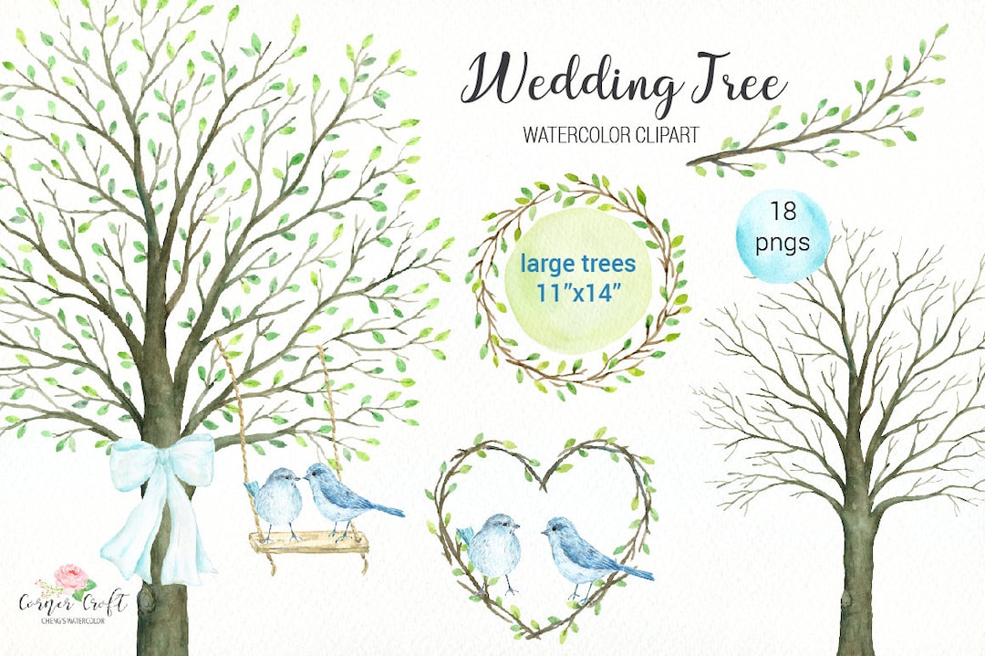 Wedding Tree Watercolor Clipart - Large Guest Signing Tree, Bare Tree ...