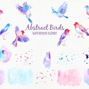 Bird Clip Art, Abstract Watercolor Birds and Watercolor Texture for ...