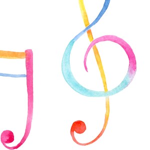 Watercolor Clip Art Musical Notes, Musical Symbols, Colorful Musical ...