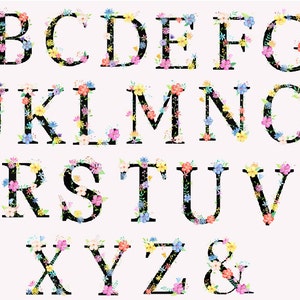 Watercolor Floral Alphabets on Black Background for Instant Download - Etsy