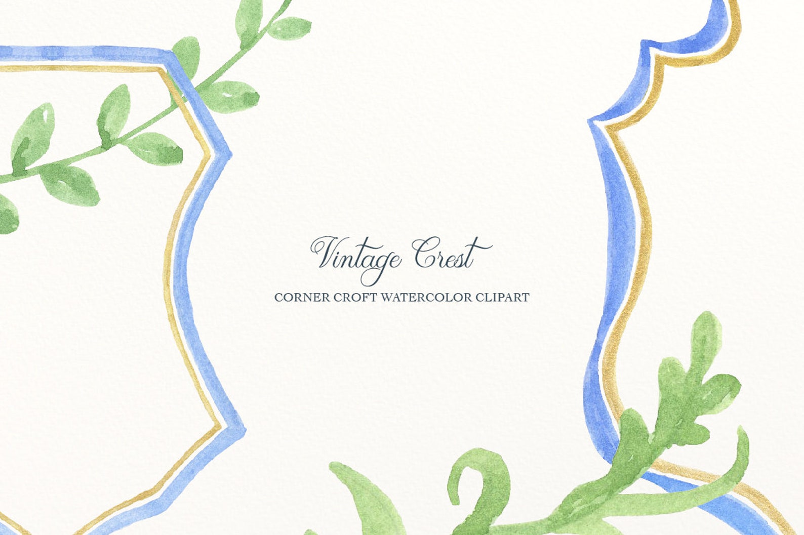 Watercolor Vintage Style Crest Frame and Ribbon for Instant | Etsy