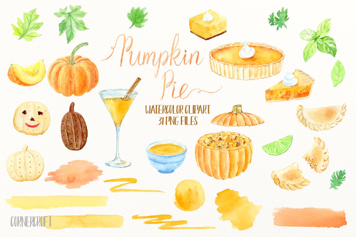 Watercolor Pumpkin Pie Clipart for Thanksgiving Celebration - Etsy UK