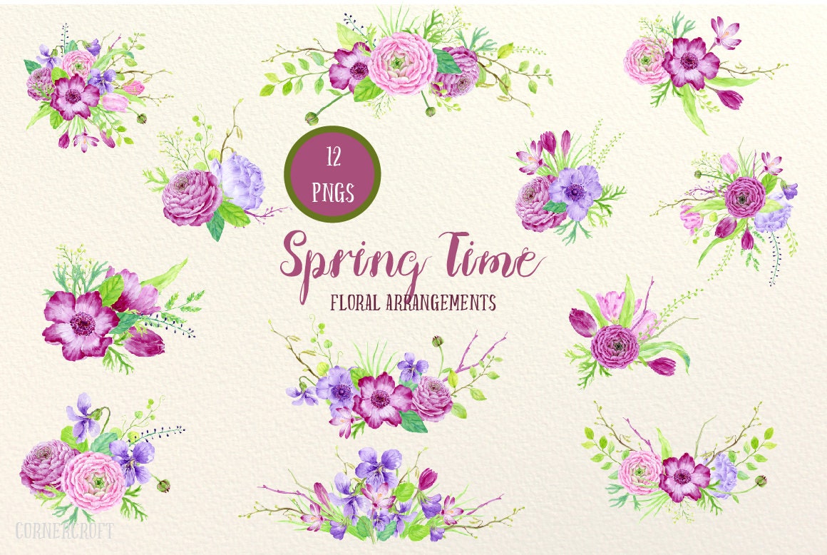 Watercolor Collection Spring Time Pink and Purple - Etsy UK