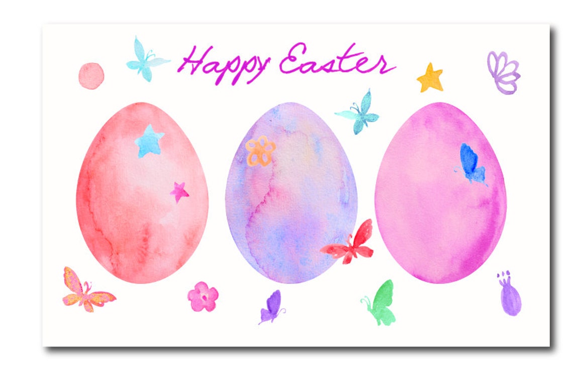 Easter Clip Art watercolor pastel color Easter eggs and | Etsy